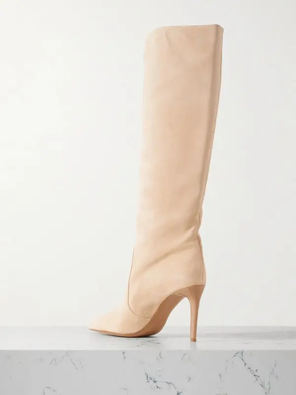 Paris Texas Stiletto Suede Knee Boots - Neutrals