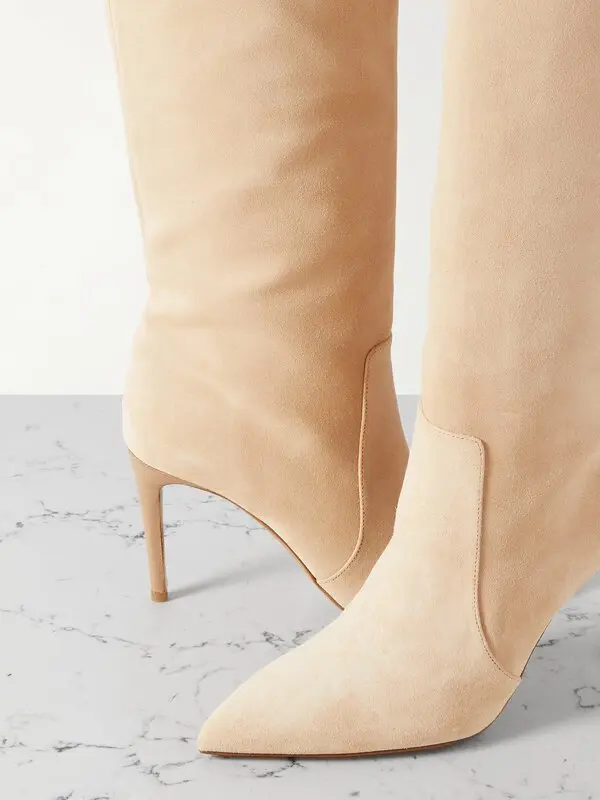 Paris Texas Stiletto Suede Knee Boots - Neutrals