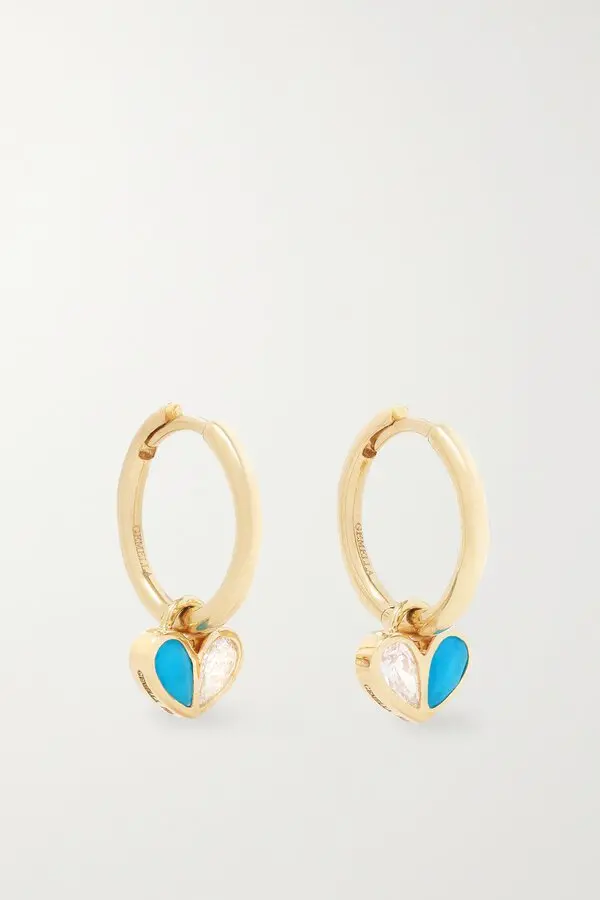 GEMELLA JEWELS 18-karat Turquoise And Diamond Huggie Earrings - Gold