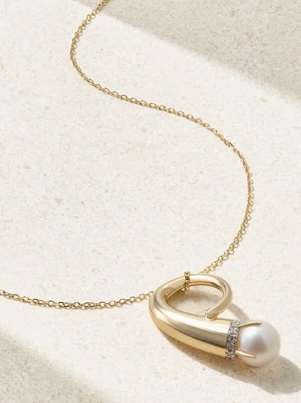 Mateo Cornucopia Pearl And Diamond Necklace - Gold