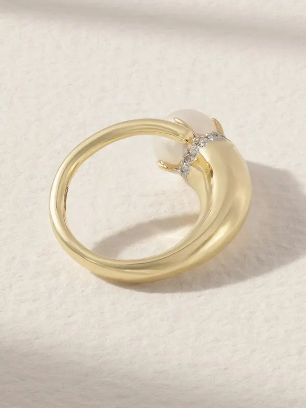 Mateo Cornucopia 14-karat Diamond And Pearl Ring