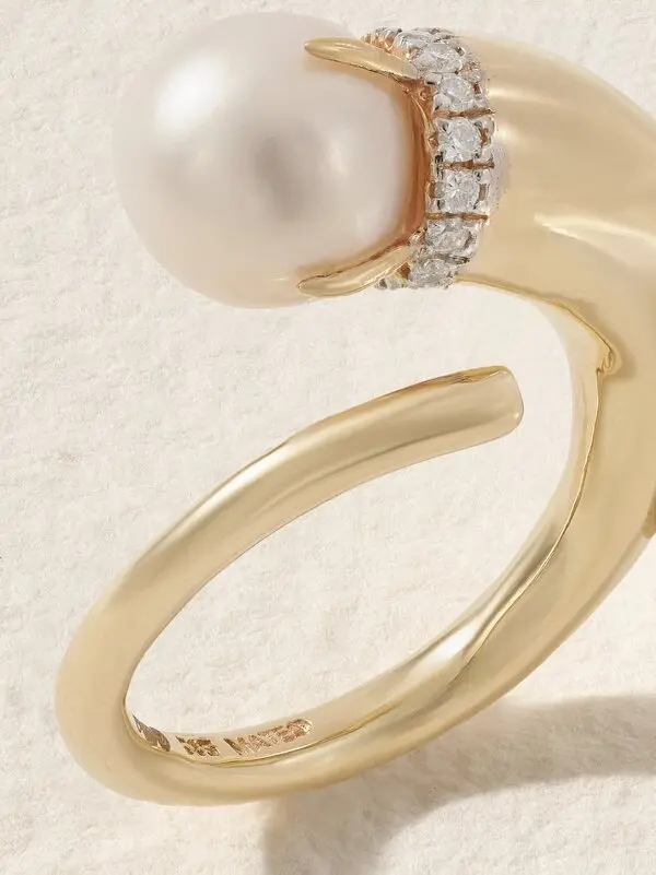 Mateo Cornucopia 14-karat Diamond And Pearl Ring