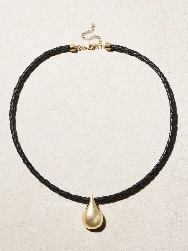 Mateo Water Droplet 14-karat And Leather Necklace - Gold