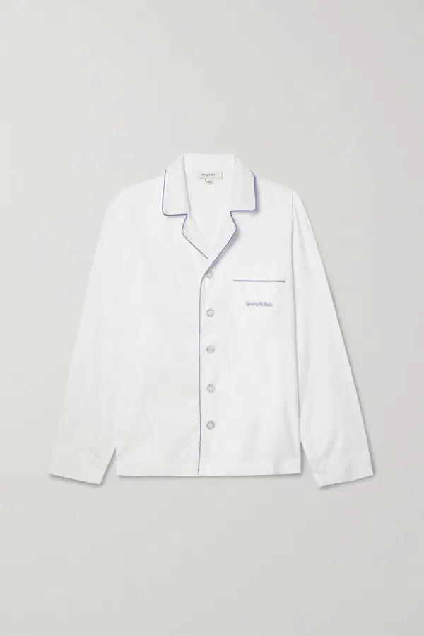 SPORTY & RICH Carter Piped Embroidered Shirt - White