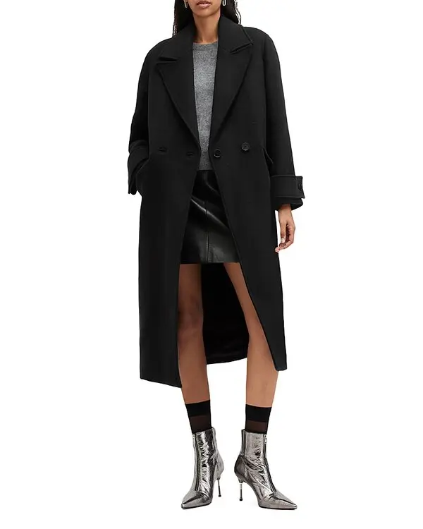 ALLSAINTS Mabel Double Breasted Oversized Coat - Black