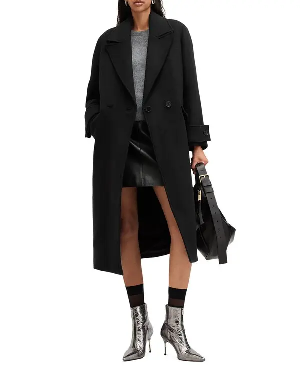 ALLSAINTS Mabel Double Breasted Oversized Coat - Black