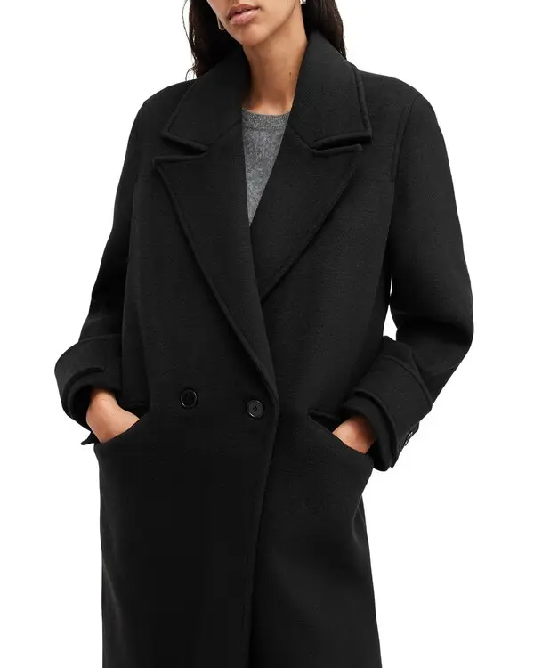 ALLSAINTS Mabel Double Breasted Oversized Coat - Black