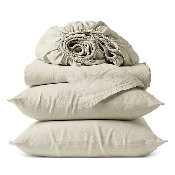 COYUCHI Relaxed 4 Piece Linen Sheet Set, Queen - Chambray