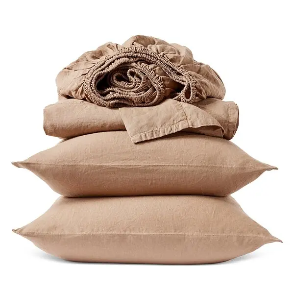 COYUCHI Relaxed 4 Piece Linen Sheet Set, Queen - Doe