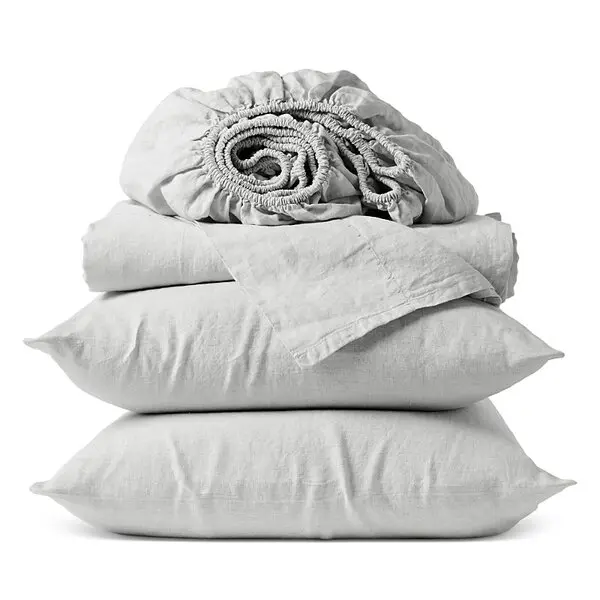 COYUCHI Relaxed 4 Piece Linen Sheet Set, Queen - Fog