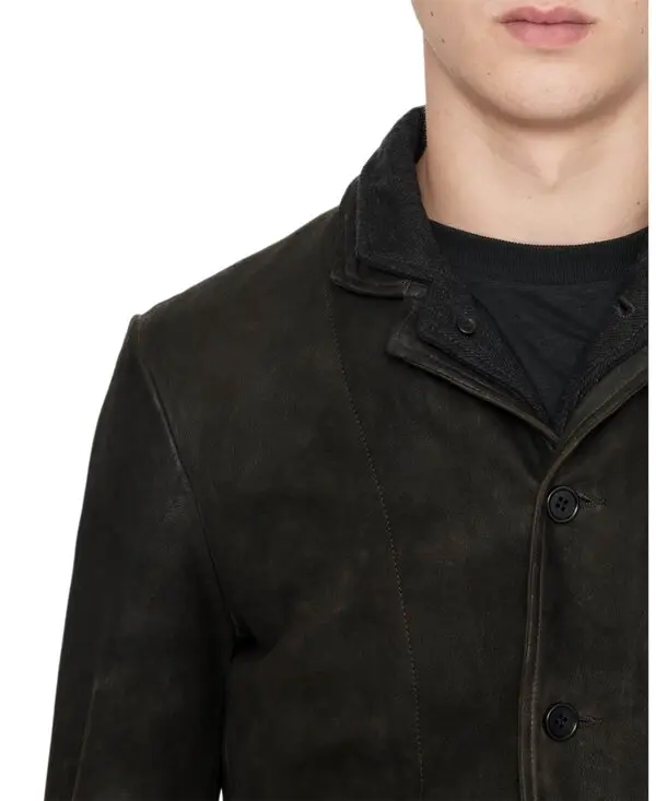 ALLSAINTS Survey Layered Leather Blazer - Anthracite