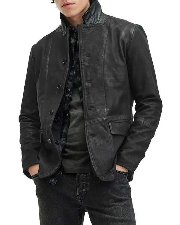 ALLSAINTS Survey Layered Leather Blazer - Black