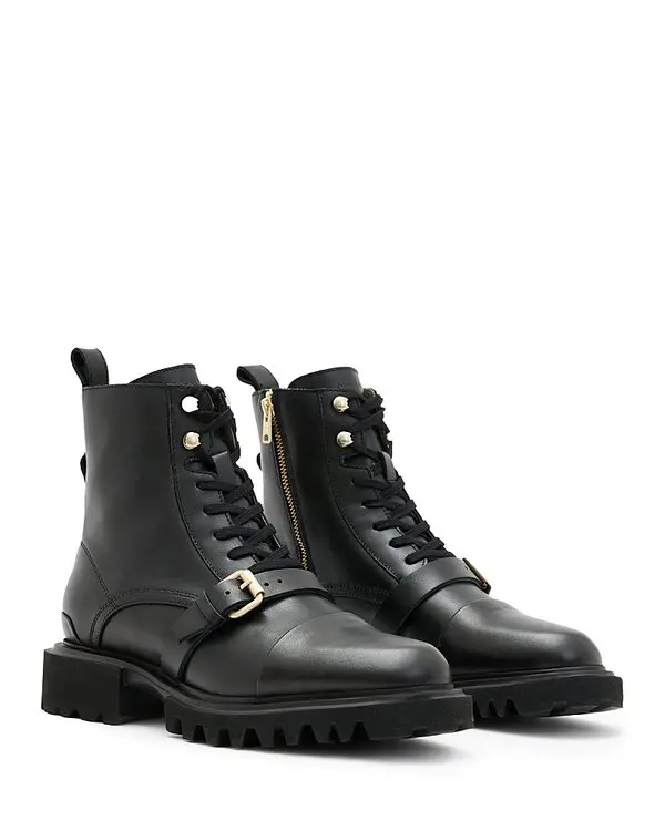 ALLSAINTS Tori Buckle Detail Ankle Boots - Black/warm Brass