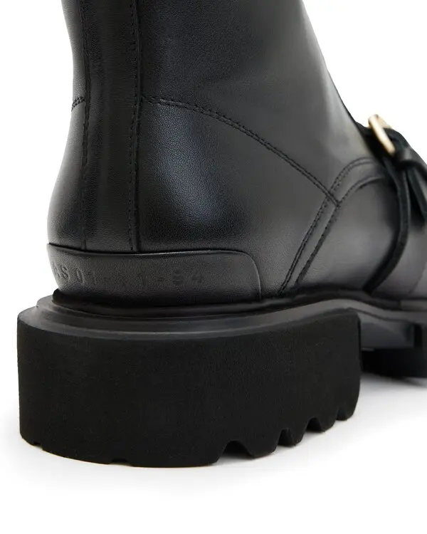 ALLSAINTS Tori Buckle Detail Ankle Boots - Black/warm Brass