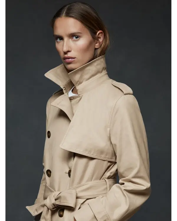 REISS Azura Hooded Trench Coat - Stone