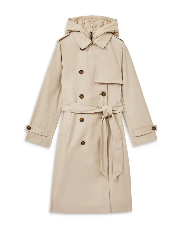 REISS Azura Hooded Trench Coat - Stone