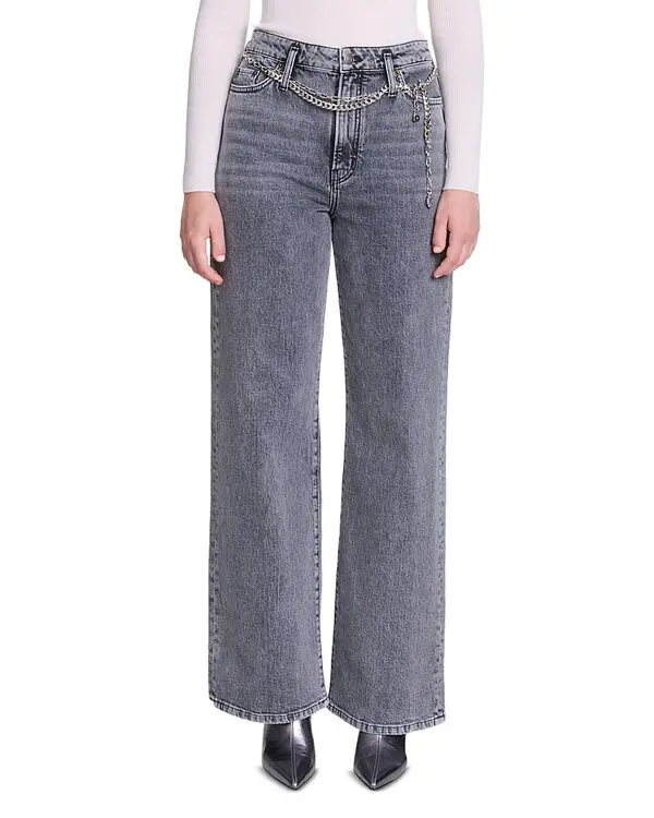 Maje Belted Wide-leg Jeans - Grey