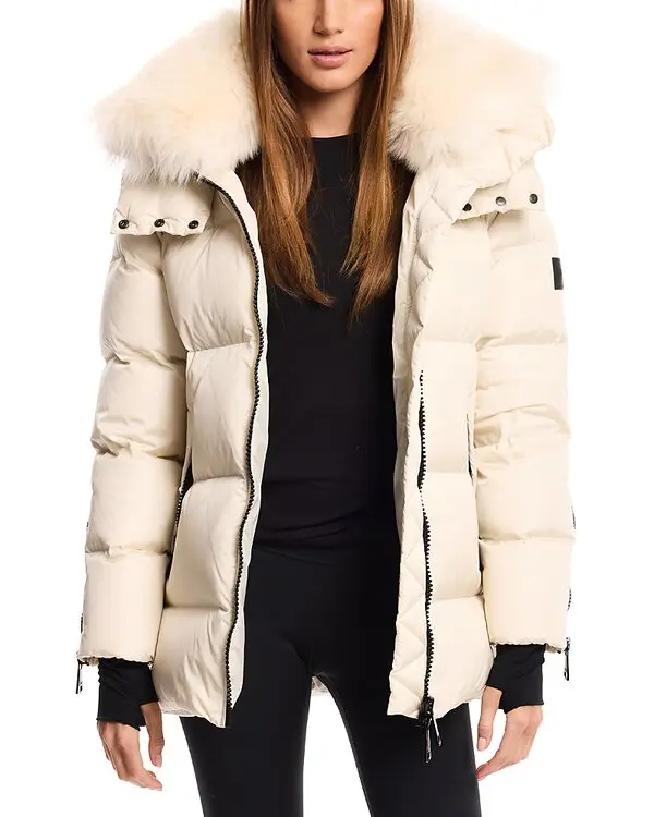 Sam. Shearling Trim Puffer Coat - Vanilla