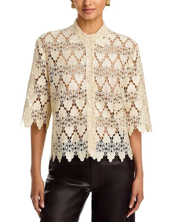 FRAME Lace Short Sleeve Shirt - Ecru