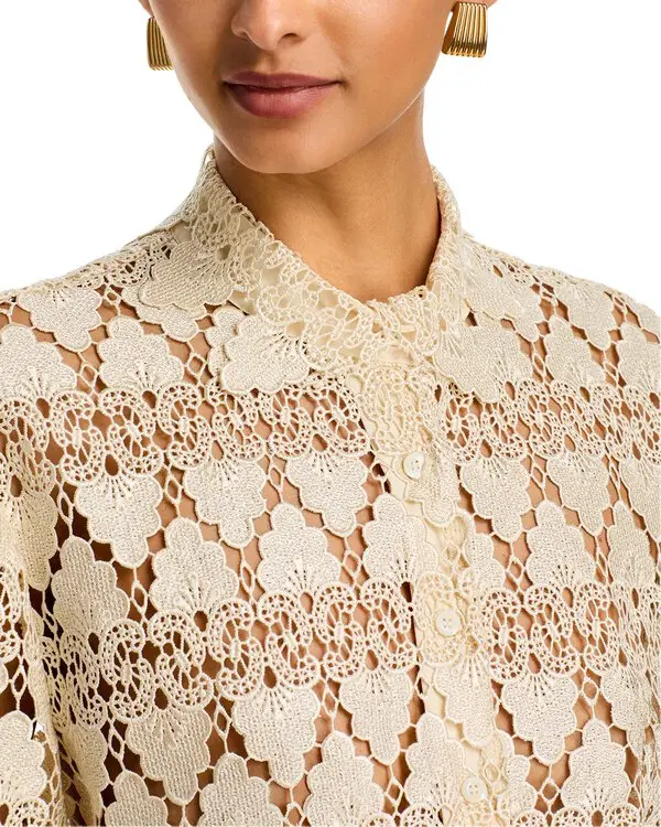 FRAME Lace Short Sleeve Shirt - Ecru
