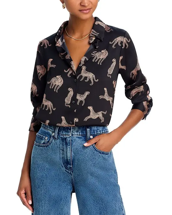 Aqua Leopard Print Button-down Shirt