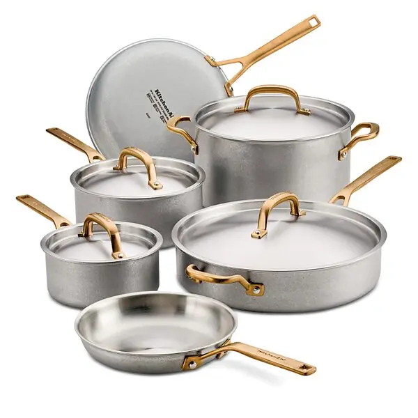 KITCHENAID Antique Finish 5 Ply Clad 10 Piece Cookware Set - Silver