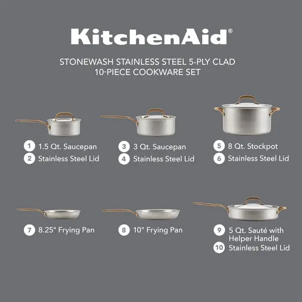 KITCHENAID Antique Finish 5 Ply Clad 10 Piece Cookware Set