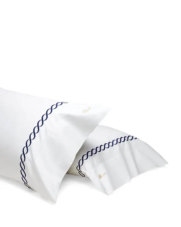 PRATESI Treccia Moderno Pillowcase, Queen, Set Of 2 - White/navy
