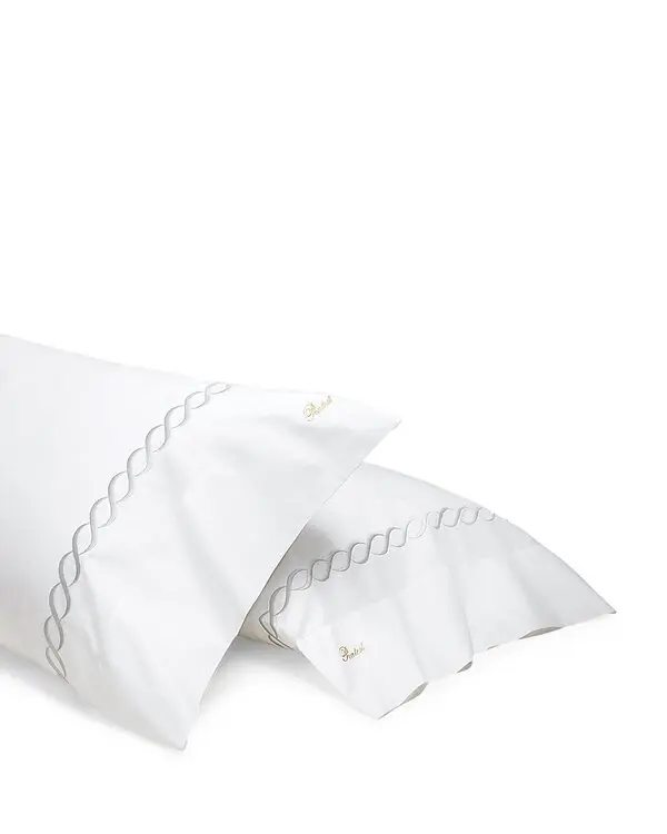 PRATESI Treccia Moderno Pillowcase, Queen, Set Of 2 - White/sterling