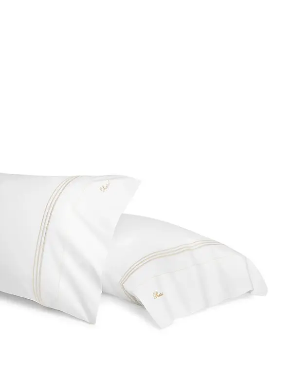 PRATESI Tre Righe Queen Pillowcases, Set Of 2 - White/sage
