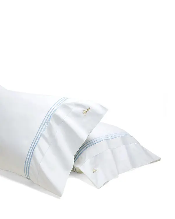 PRATESI Tre Righe King Pillowcases, Set Of 2 - White/light Blue