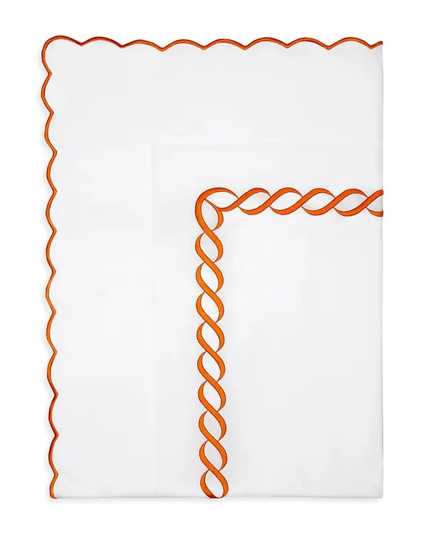 PRATESI Treccia Flat Sheet, Full/queen - White/orange
