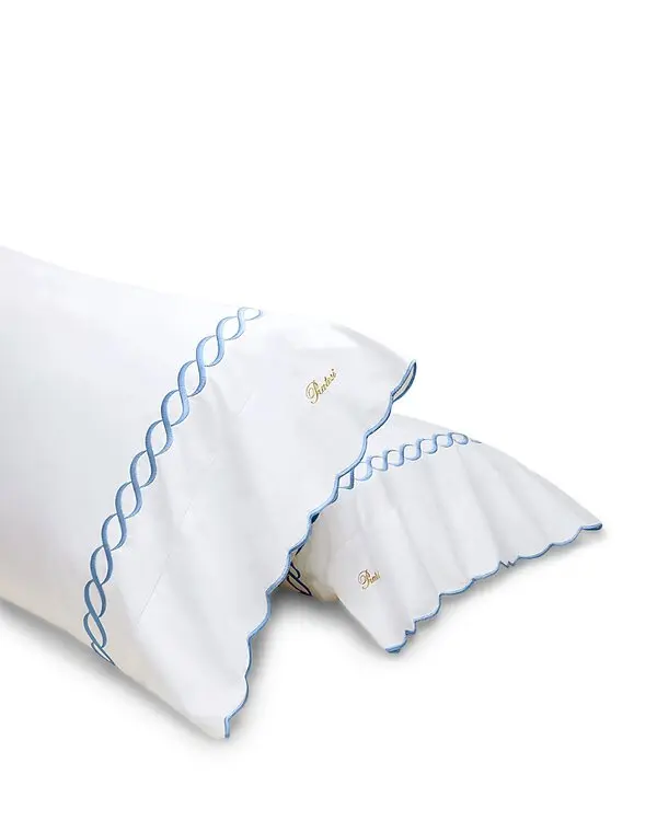 PRATESI Treccia Queen Pillowcases, Set Of 2 - White/medium Blue