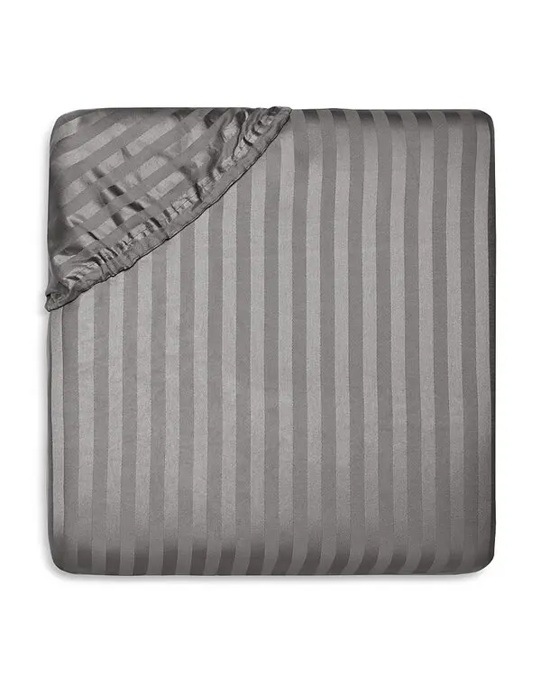 PRATESI Raso Rigato Fitted Sheet, Twin Xl - Charcoal