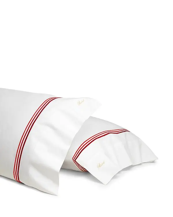 PRATESI Tre Righe Ombre Standard Pillowcase Set - White/scarlet