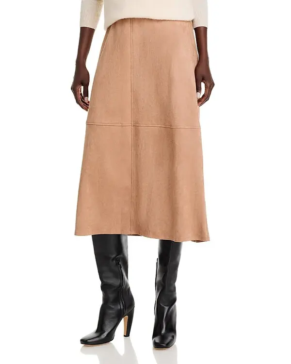 SINGLE THREAD Faux Suede A-line Skirt - Sepia Tan