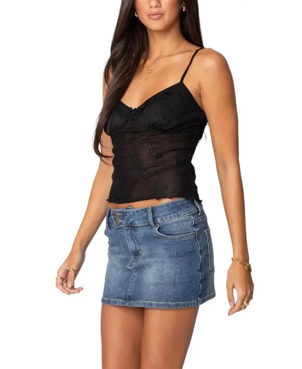 EDIKTED Sheer Lace Tank Top - Black