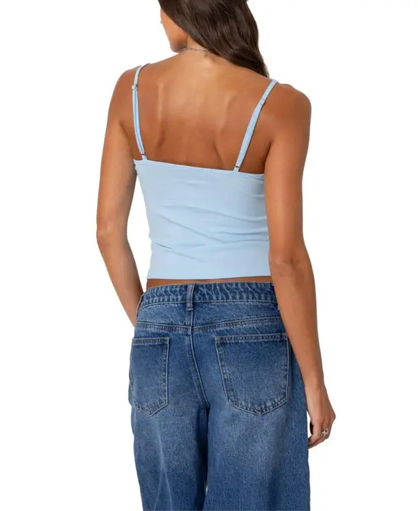 EDIKTED Ribbed Henley Tank Top - Light Blue