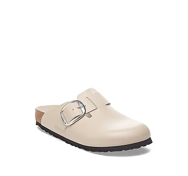 BIRKENSTOCK Boston Big Buckle Nubuck Leather Clogs - Beige Leather