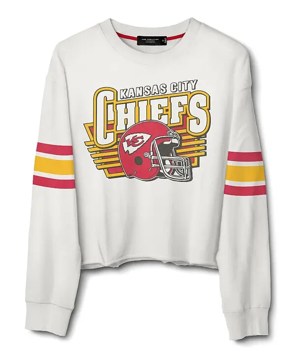Junk Food Clothing Nfl Kansas City Chiefs Kickoff Cropped Crew Fleece Tee By - Vintage White