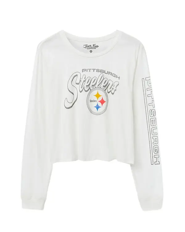 Junk Food Clothing Nfl Pittsburgh Steelers Touchdown Long Sleeve Cropped Tee - White