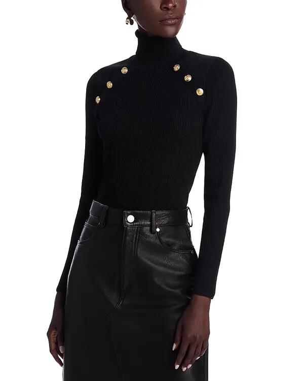 Aqua Button Trim Turtleneck Sweater Exclusive - Black
