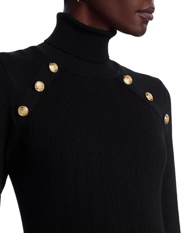 Aqua Button Trim Turtleneck Sweater Exclusive - Black