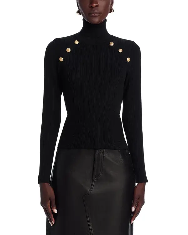 Aqua Button Trim Turtleneck Sweater Exclusive - Black