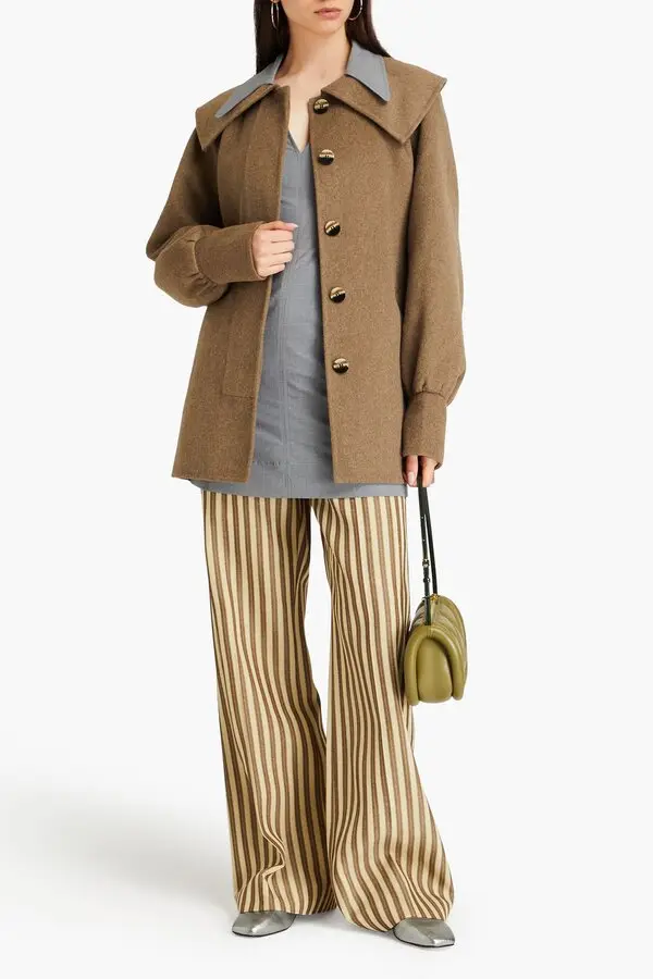 GANNI Belted Wool-blend Coat - Taupe