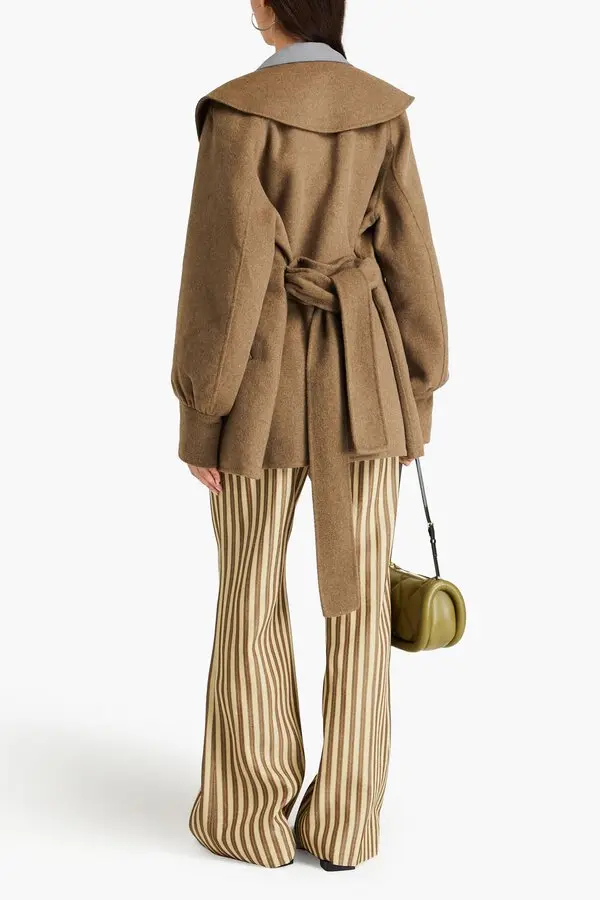 GANNI Belted Wool-blend Coat - Taupe