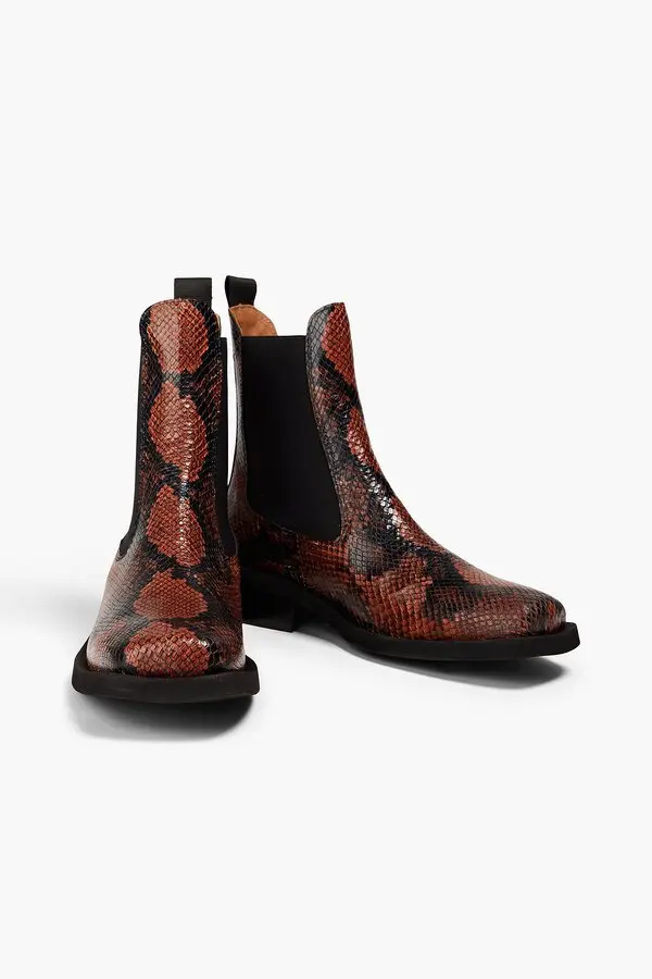 GANNI Snake-effect Leather Chelsea Boots
