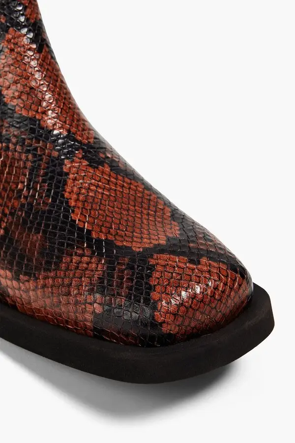 GANNI Snake-effect Leather Chelsea Boots