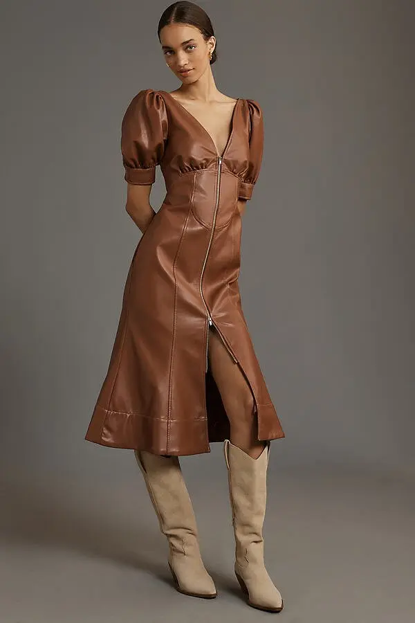 brown dress belt mens Cutout Faux Leather Tube Maxi Dress Brown / Large