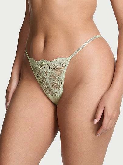 Victoria's Secret Dream Angels Twinkle Silver Lace V-string Panty - Print